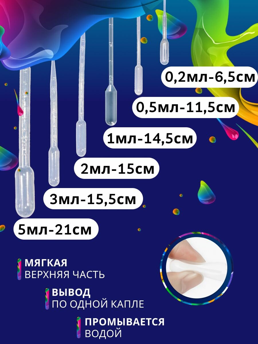 18 штук одноразовых пастеризованных пипеток для химических экспериментов пипеток-капельниц (0.2мл 0.5мл 1мл 2мл 3мл 5мл) градуированных прозрачных пластиковых пробоотборных капельниц