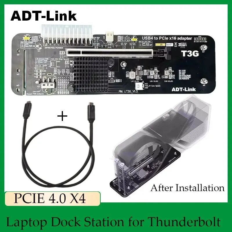 Графическая карта ADT-Link V1.6 Внешняя док-станция eGPU - USB4 на PCIe 4.0 x16 eGPU для Thunderbolt 4/3 Идеально подходит для NUC ITX STX
