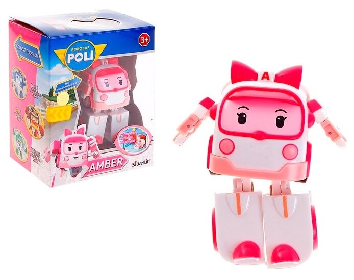 Трансформер Silverlit Robocar Poli Эмбер 7,5 см, 83047, белый/розовый