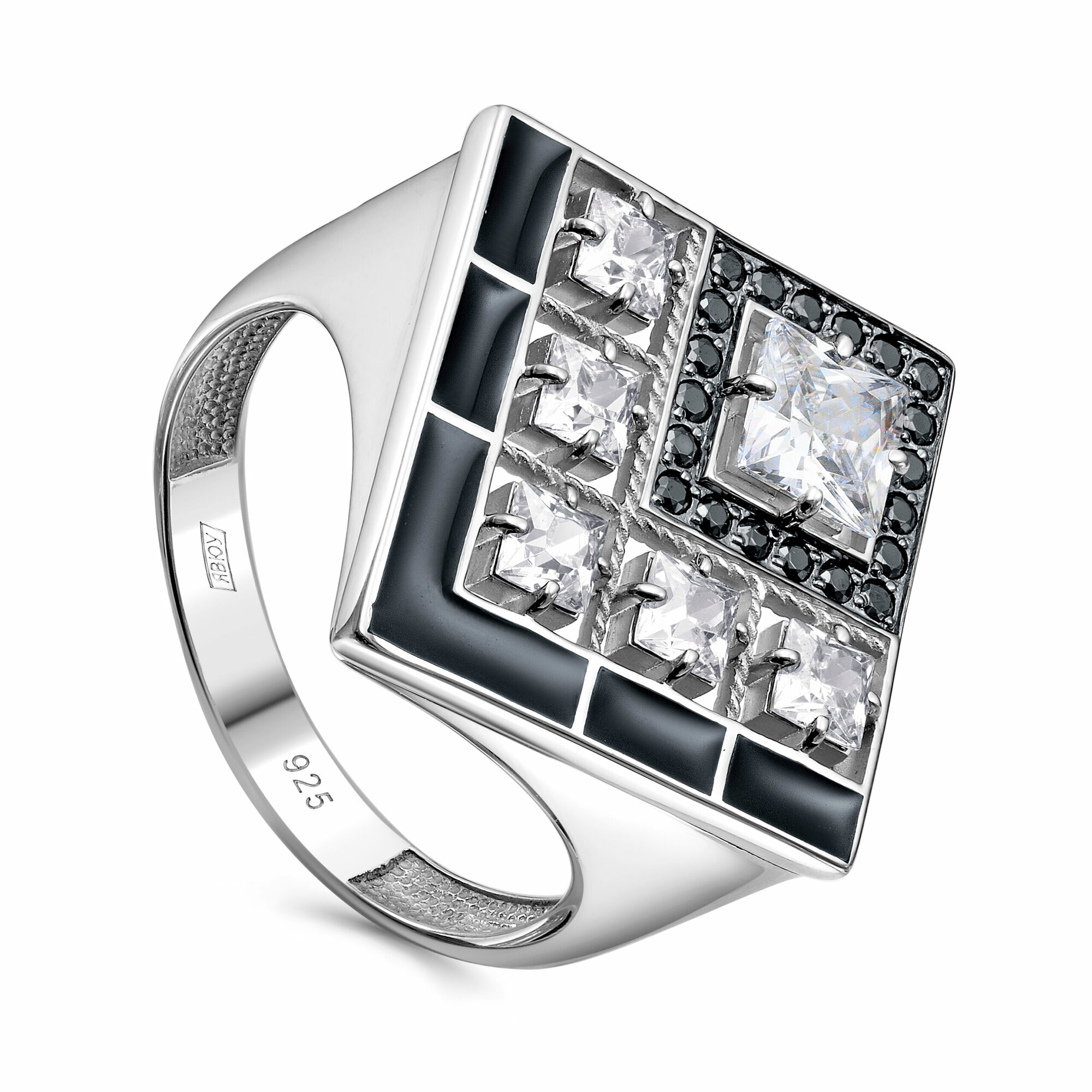 Кольцо, серебро, 925 проба, родирование, фианит