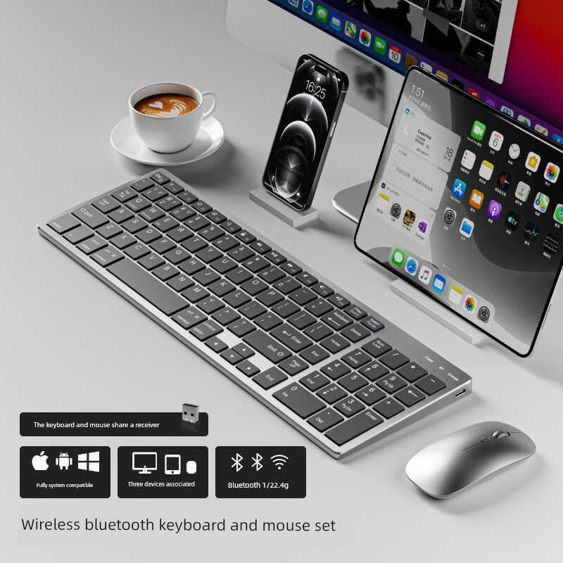 Pioneer K933 Беспроводная Bluetooth двойная мода полноразмерная клавиатура и мышь, черно-серый для ноутбука ПК