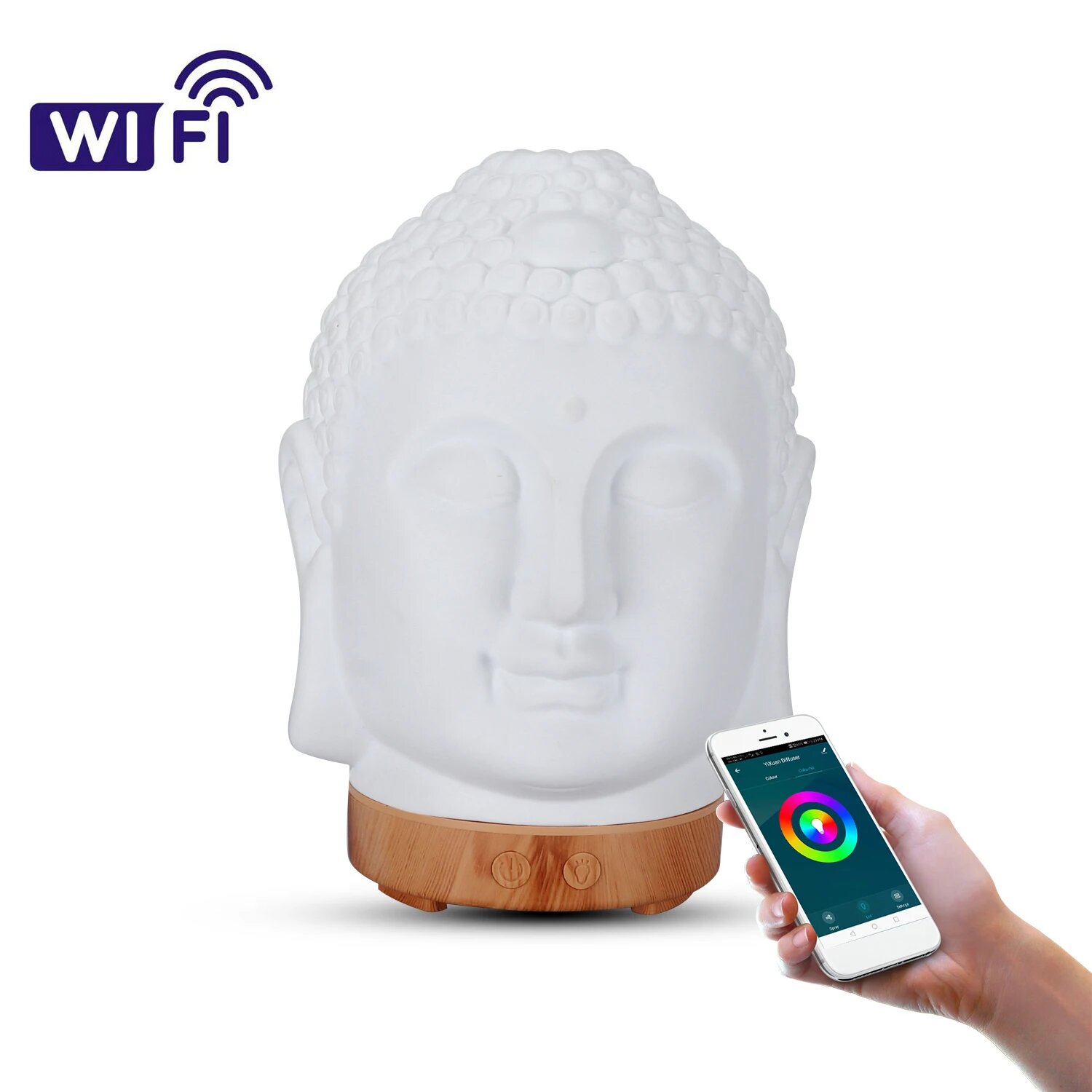Увлажнитель воздуха с контролем по Wi-Fi, диффузор эфирных масел с 7 цветными LED-ночами, холодный буддийский мейкер тумана для ароматерапии в домашних условиях - WiFI Light Wood