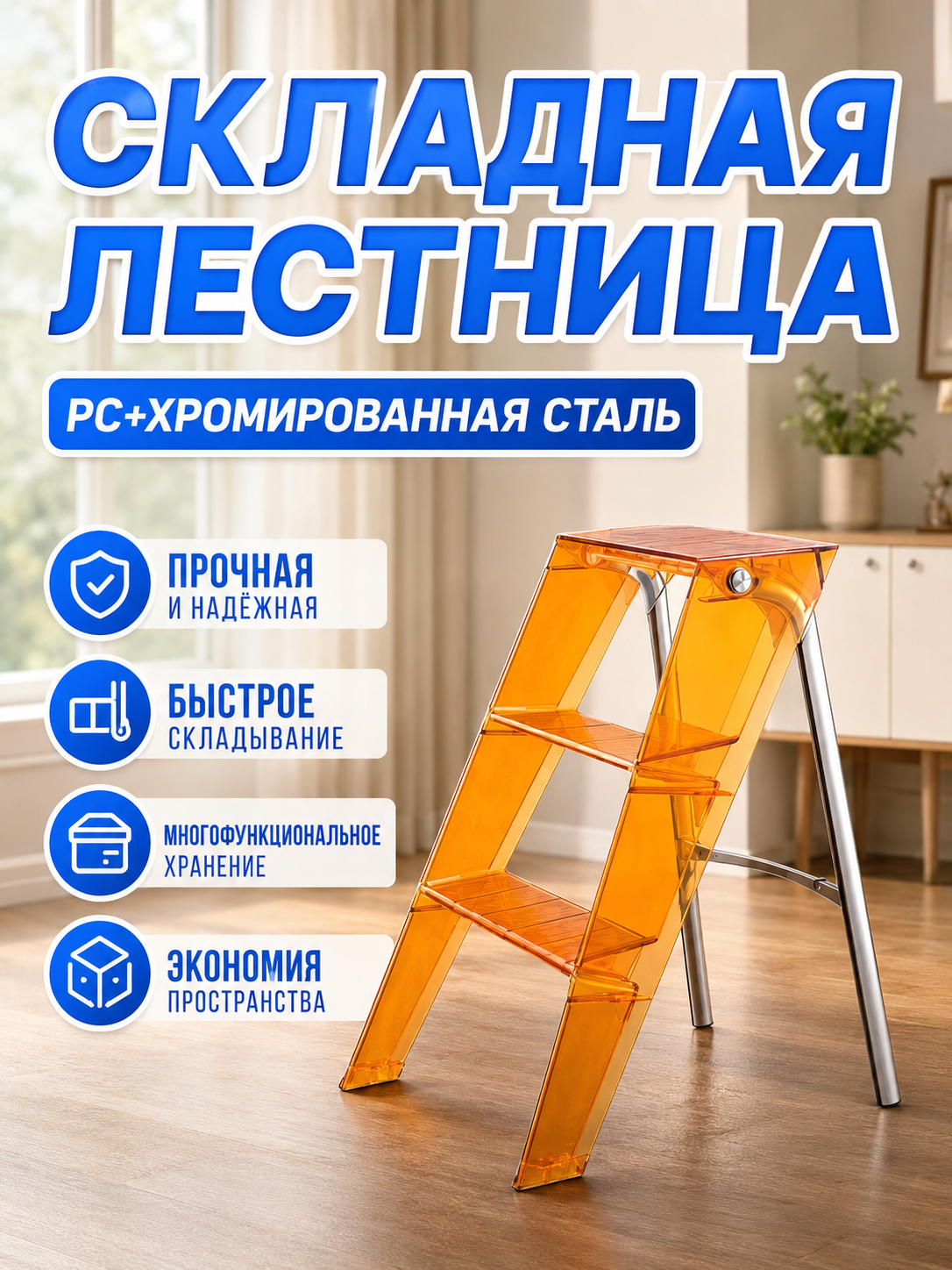 Складная лестница, многофункциональный акриловый лестничный табурет, подставка для ног