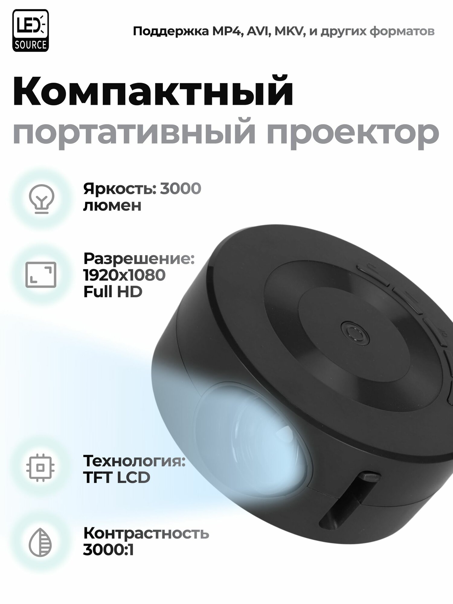 Портативный мини-светодиодный проектор с оптической линзой