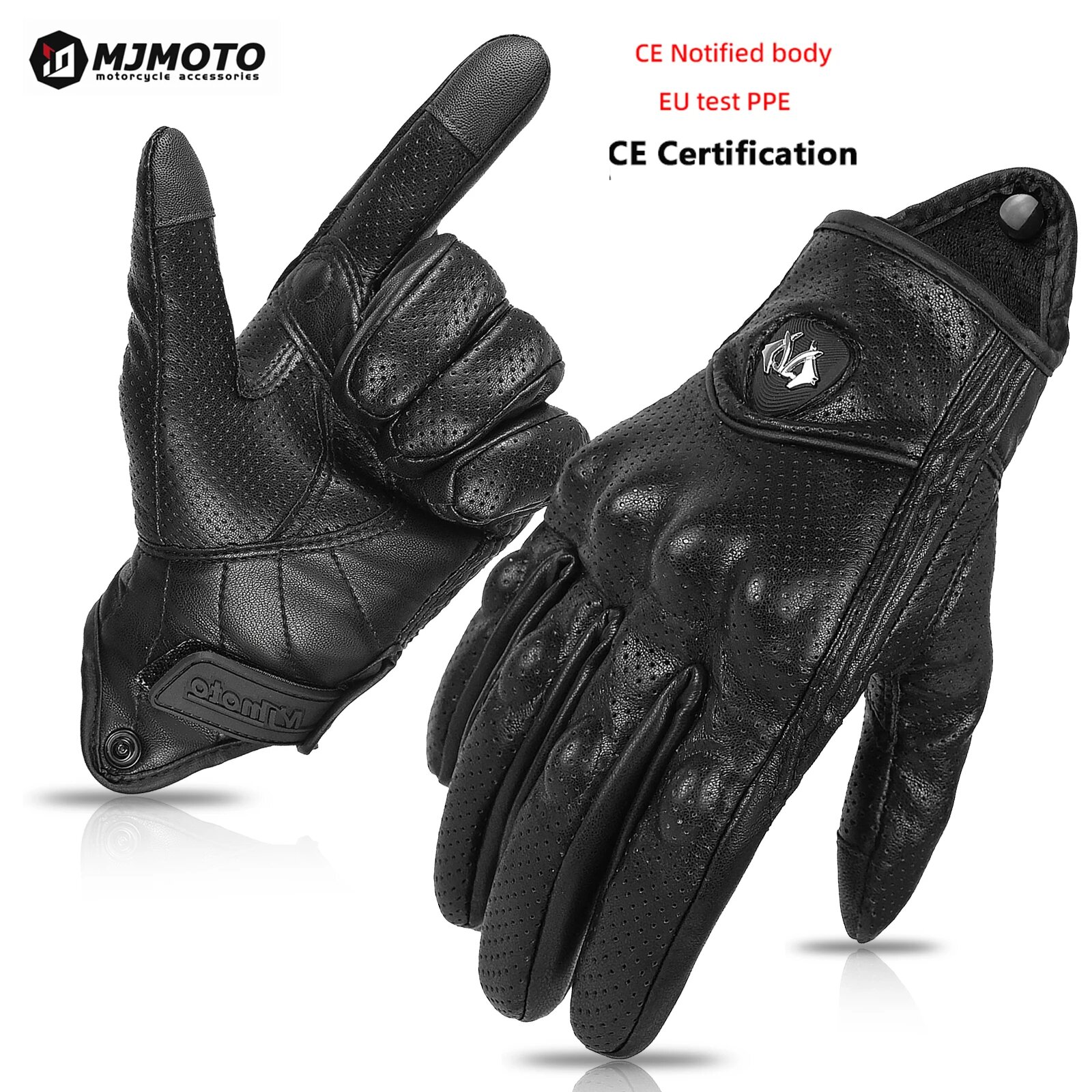 Кожаные мотоперчатки MJMOTO XL, черные