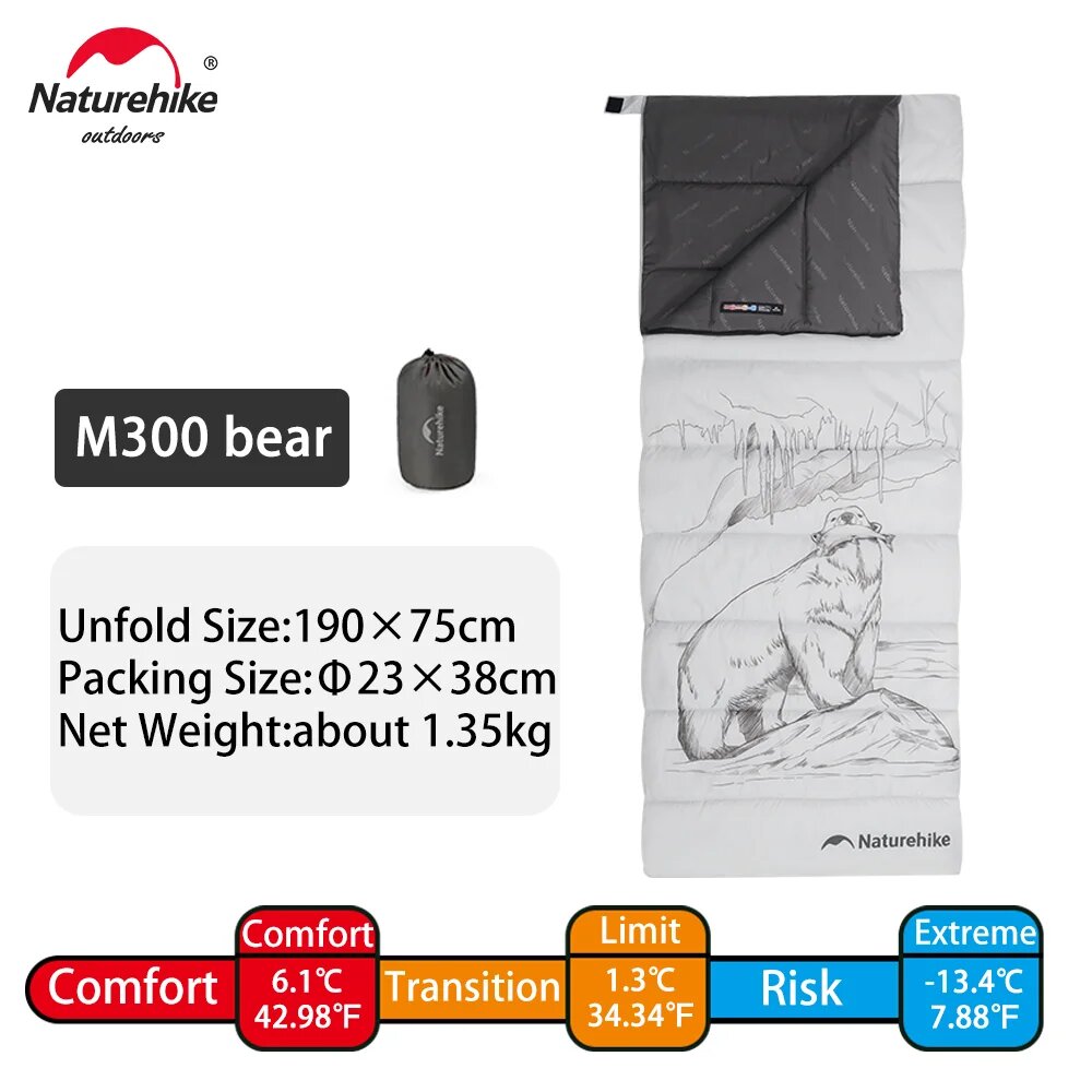 Naturehike Ultralight Полиэстеровый спальный мешок 1.3~6.1℃ Grey