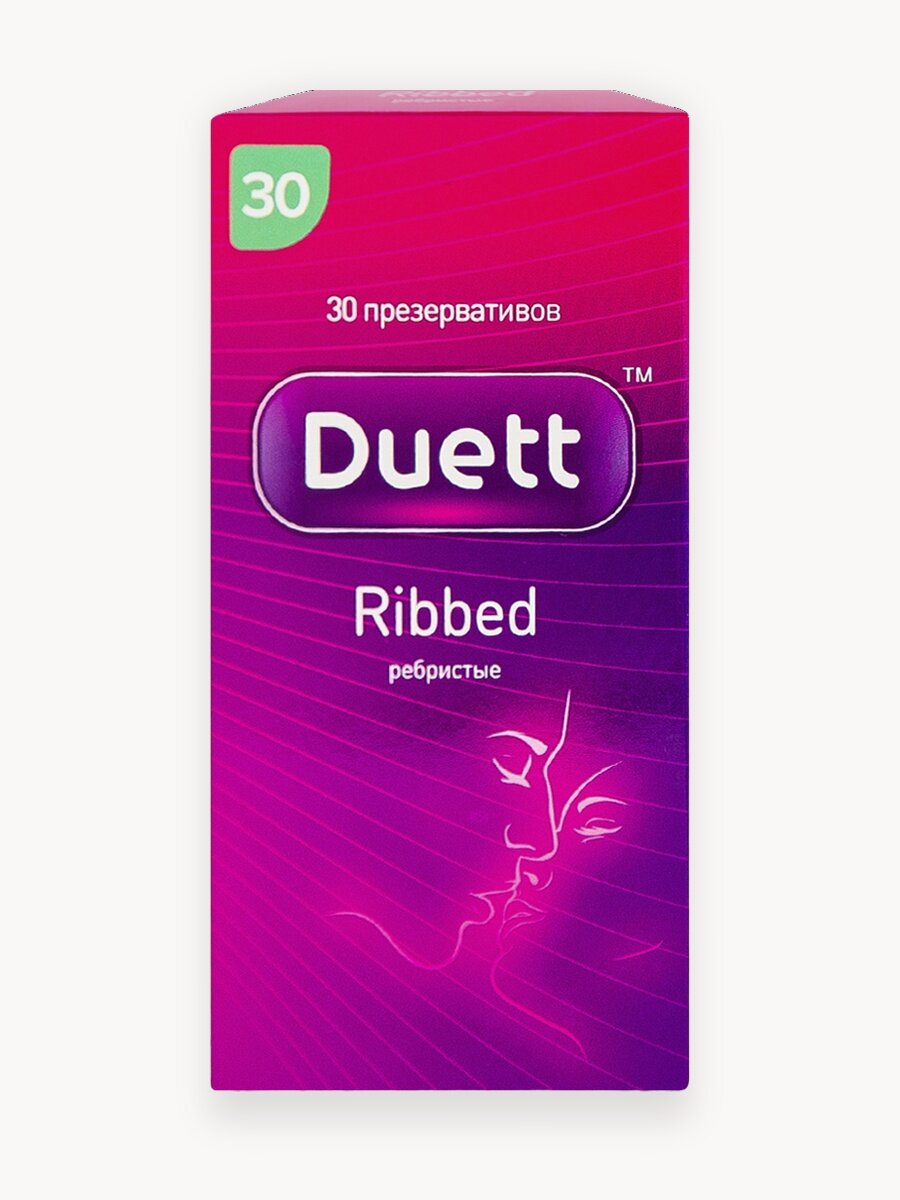 Презервативы DUETT Ribbed 30 штук, презервативы ребристые со смазкой