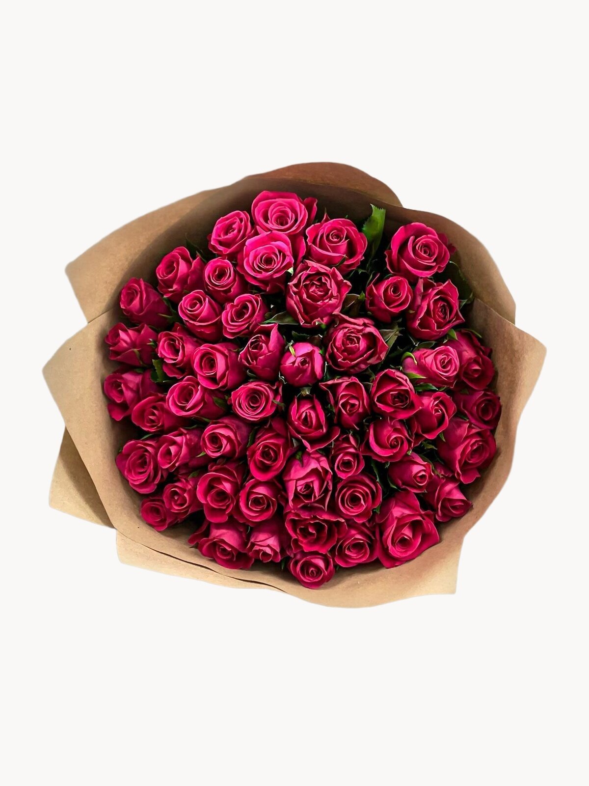 Букет живых цветов из 51 малиновой розы 40см в крафте