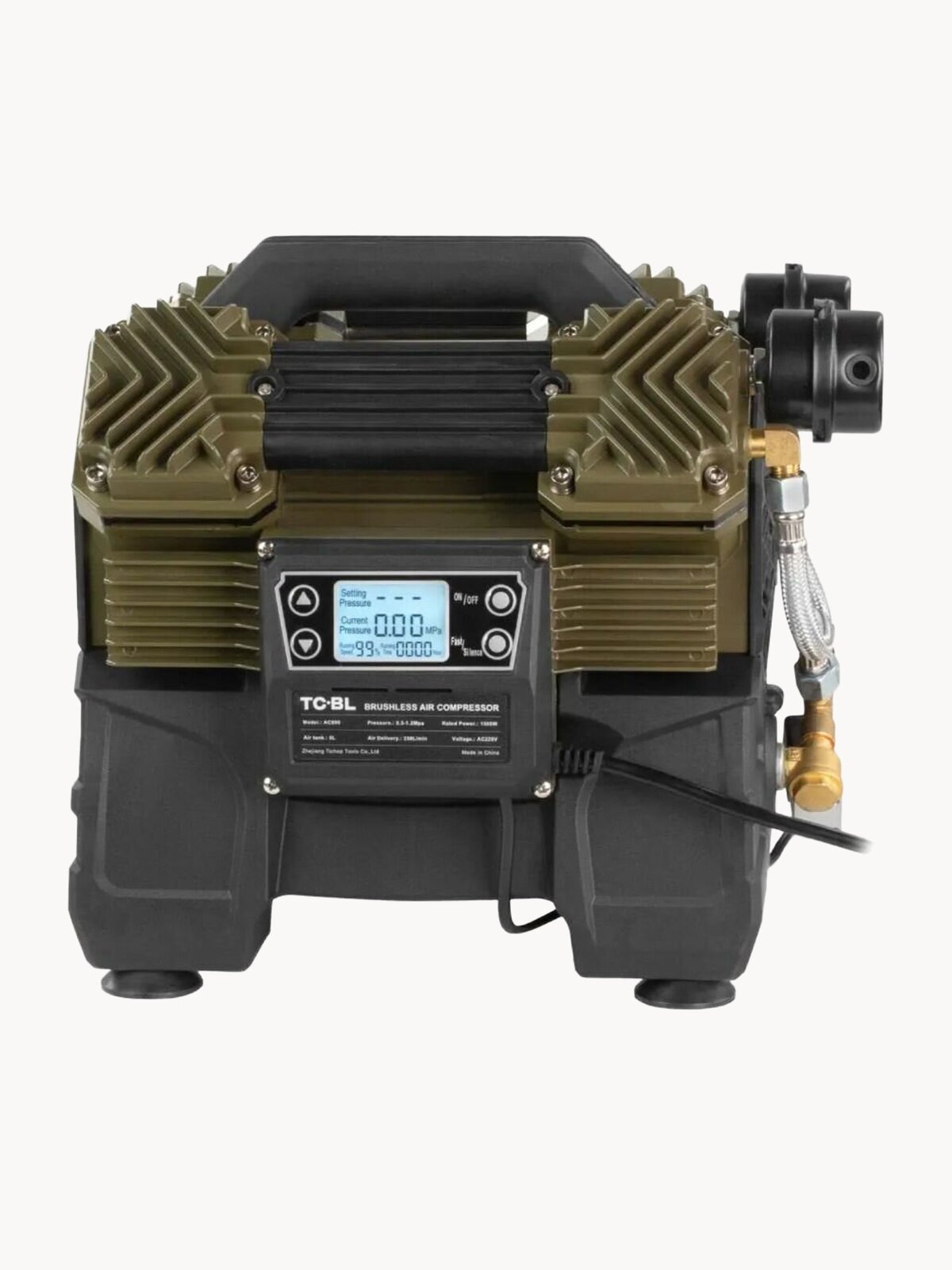 Компрессор воздушный поршневой бесщеточный безмасляный TC-BL AC990, производительность 250 л/мин. Компрессор для покрасочных работ, для пневмоинструмента, продувочной техники, накачки шин и мячей
