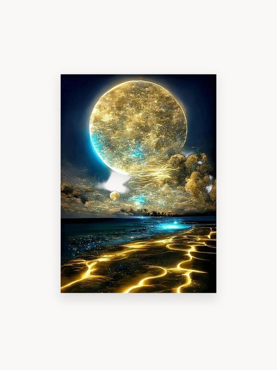 Алмазная мозаика большая картина "Пляжный лунный свет" 30х40 см со светящимся в темноте стразами и 5Д элементами