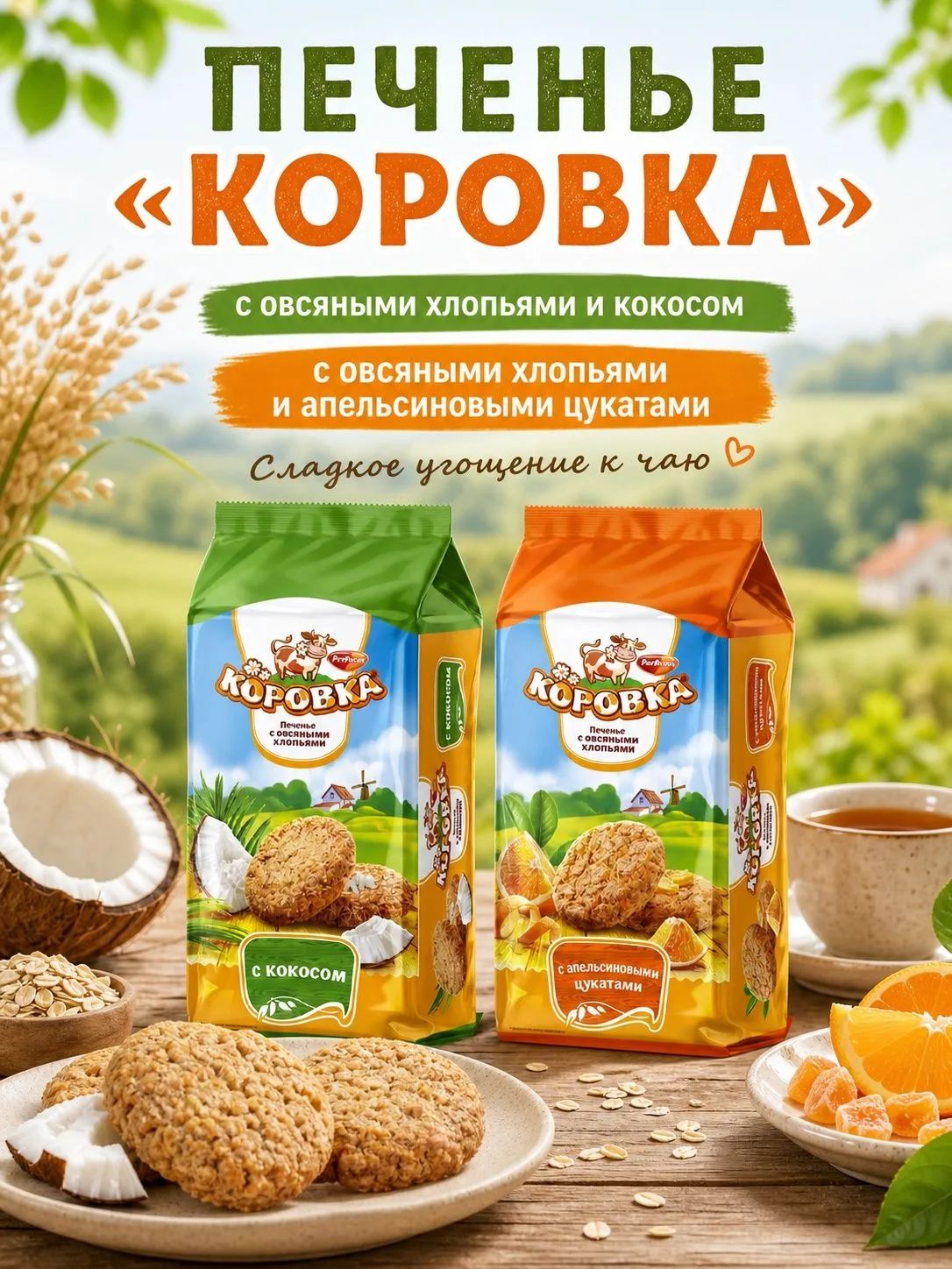 Печенье Коровка кокос и Коровка апельсиновыми цукатами (2 шт)