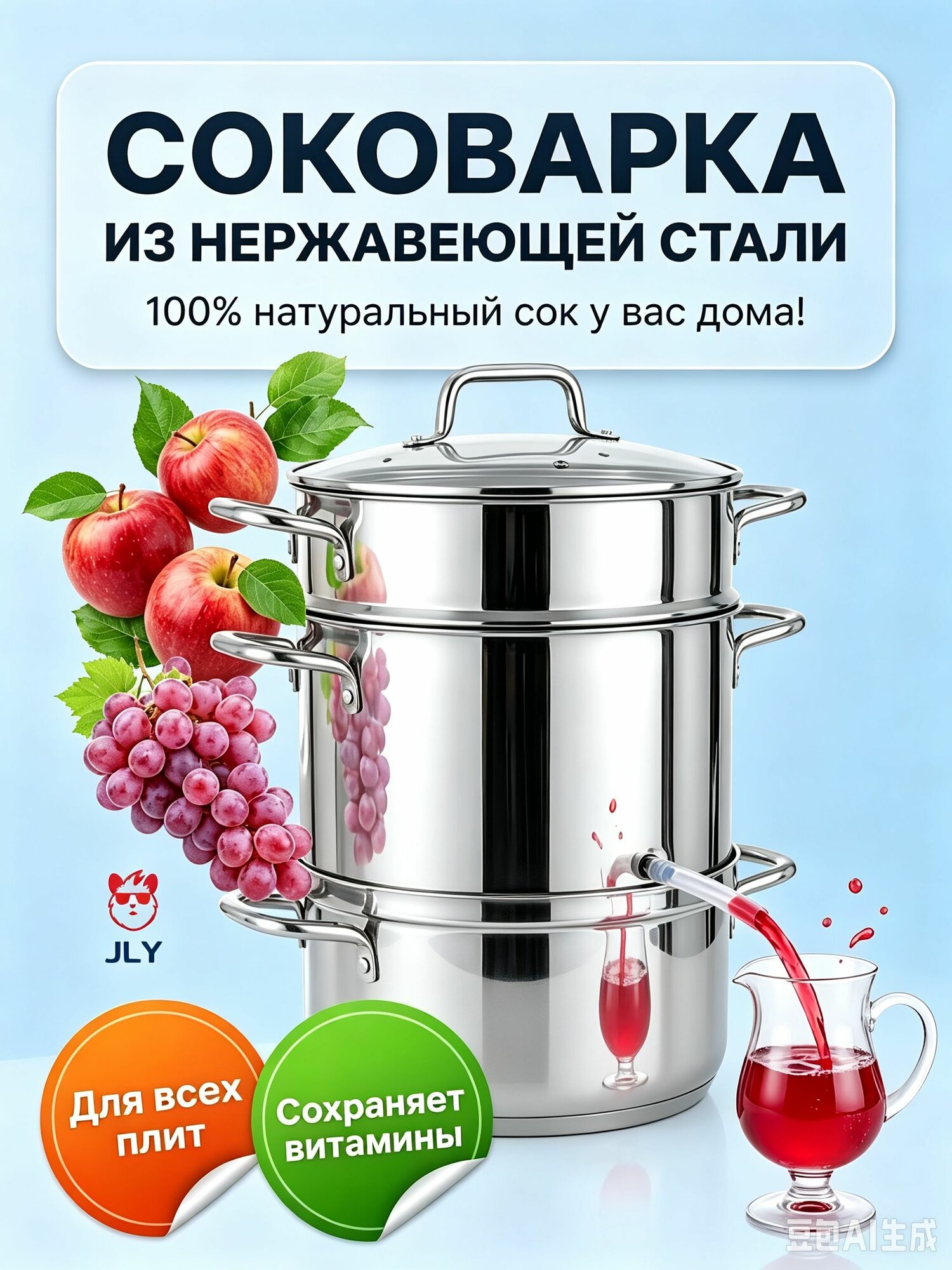 Соковарка 3 яруса 8 л нержавеющая сталь