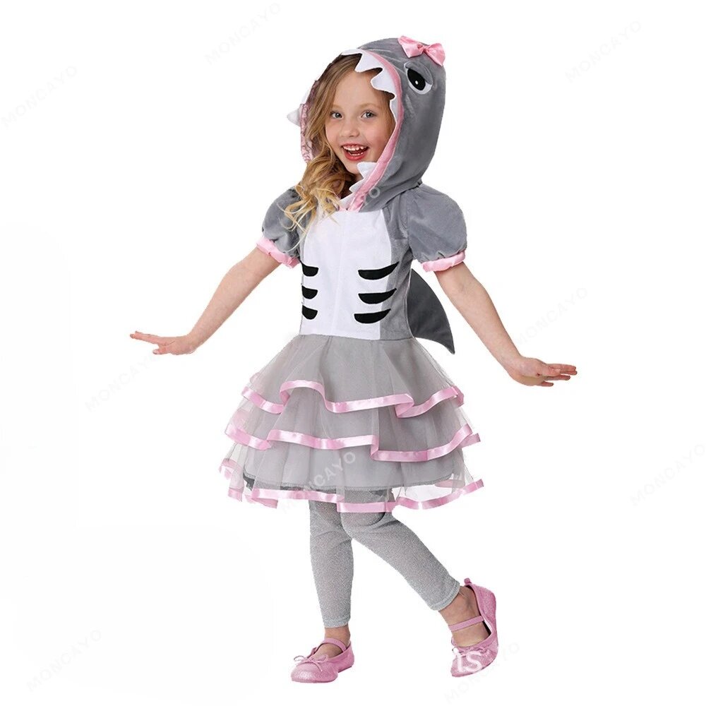 Детский костюм акула серый полиэстер XL, Girl