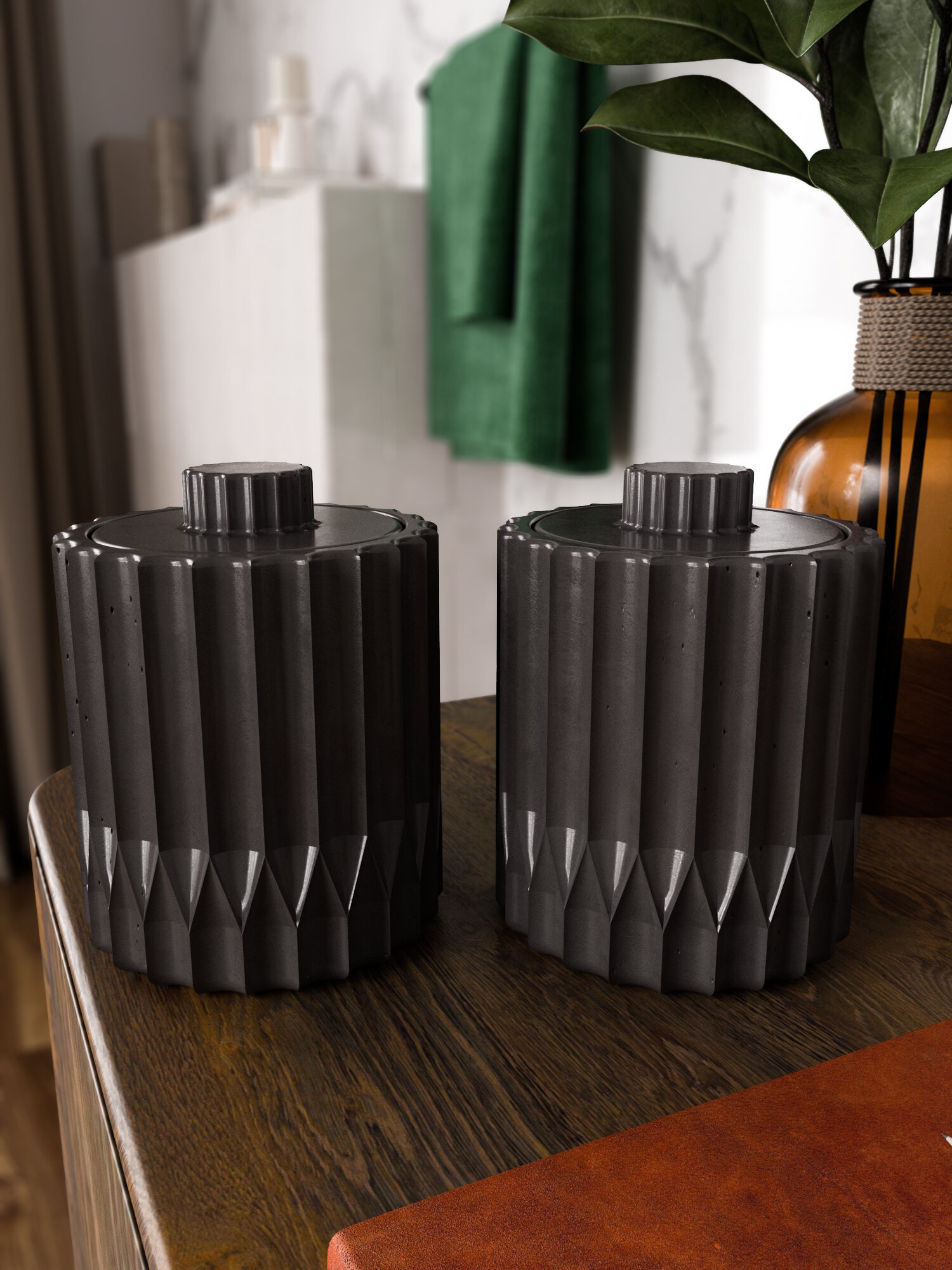 Набор аксессуаров для ванной комнаты San Marino, темно-серый глянцевый: контейнер для ватных палочек и для ватных дисков