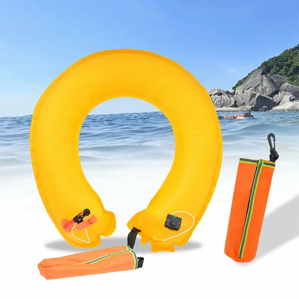 Открытый автоматический надувной спасательный круг, водонепроницаемый и антикоррозийный, прочный и долговечный, на липучке, с двухчастотным спасательным свистком (Вручную)