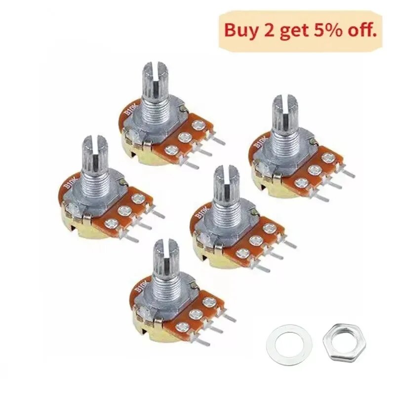 10 шт. WH148 потенциометр переменного резистора 1K 5K 10K 20K 50K 100K 500K 1M Ом 15 мм 3-контактный комплект линейных конических поворотных потенциометров