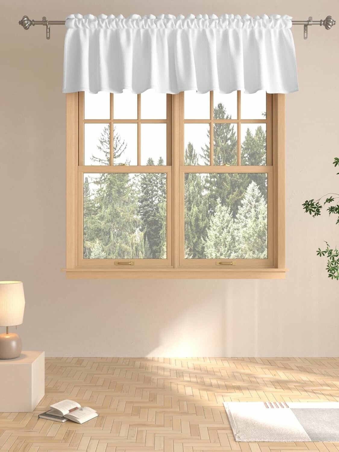 Ламбрекен для кухни на окна из плотной ткани на ленте под крючки арт. БКЛАМ-939 цвет белый