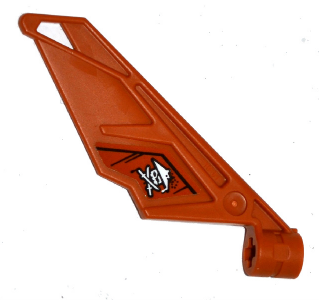 Bionicle Wing Small / Tail with Axle Hole with Ninja Skull with Crossed Swords Pattern on Right Side (Sticker) - Set 70600, 61800pb04R Dark Orange U