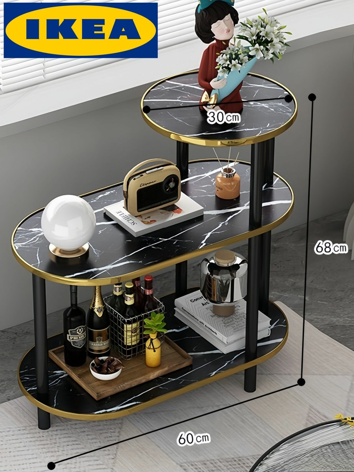 Журнальный столик, Три слоя, Сосна + древесноволокнистая плита средней плотности + пвх, черное