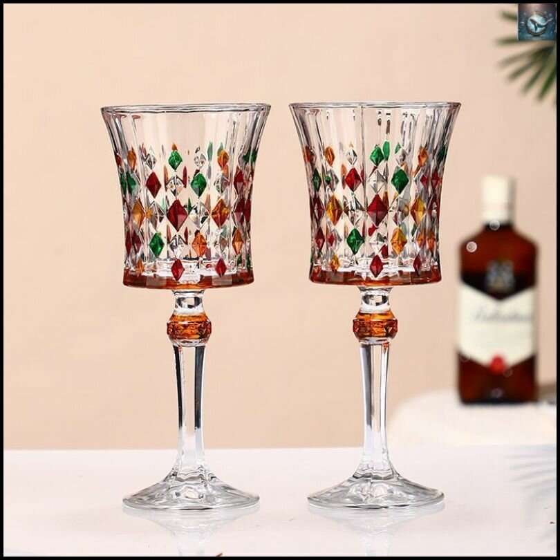 2 стеклянных бокала для вина с ручной росписью