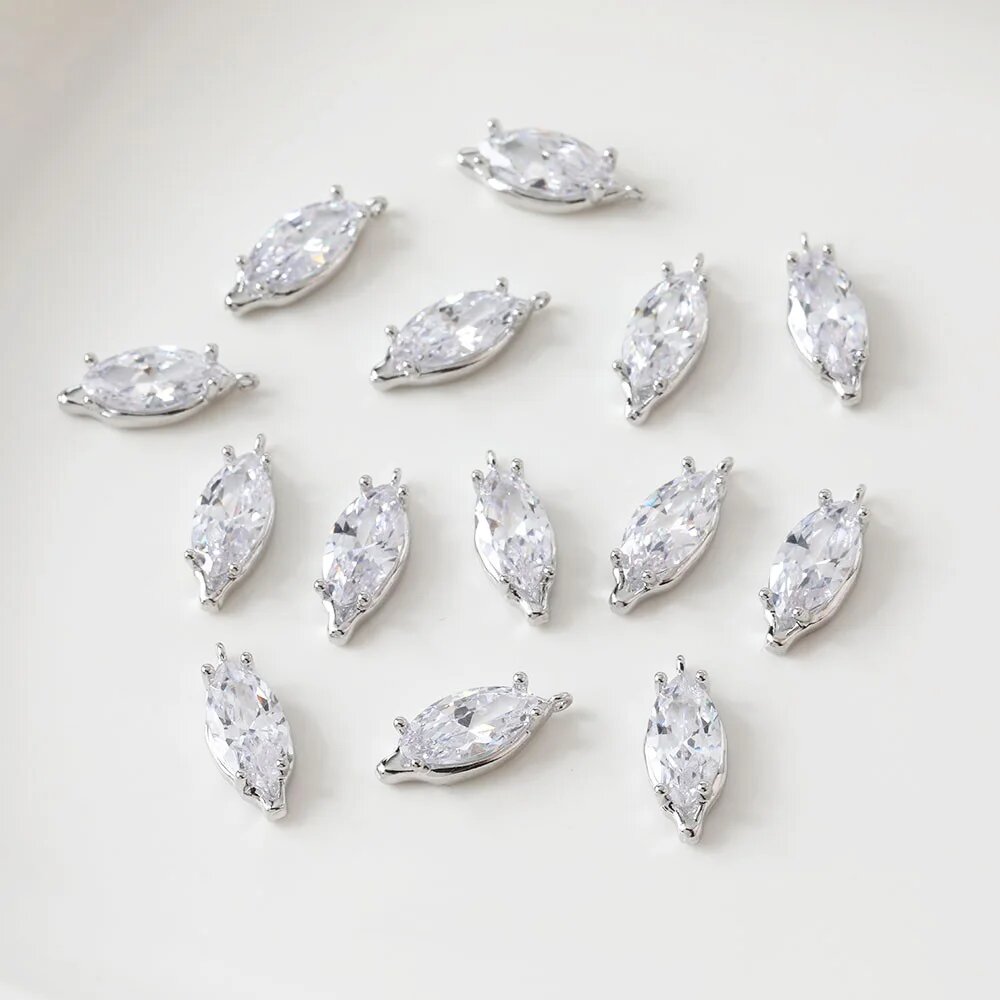 4 штуки позолоченные латунные подвески "Конский глаз" с цирконом Platinum