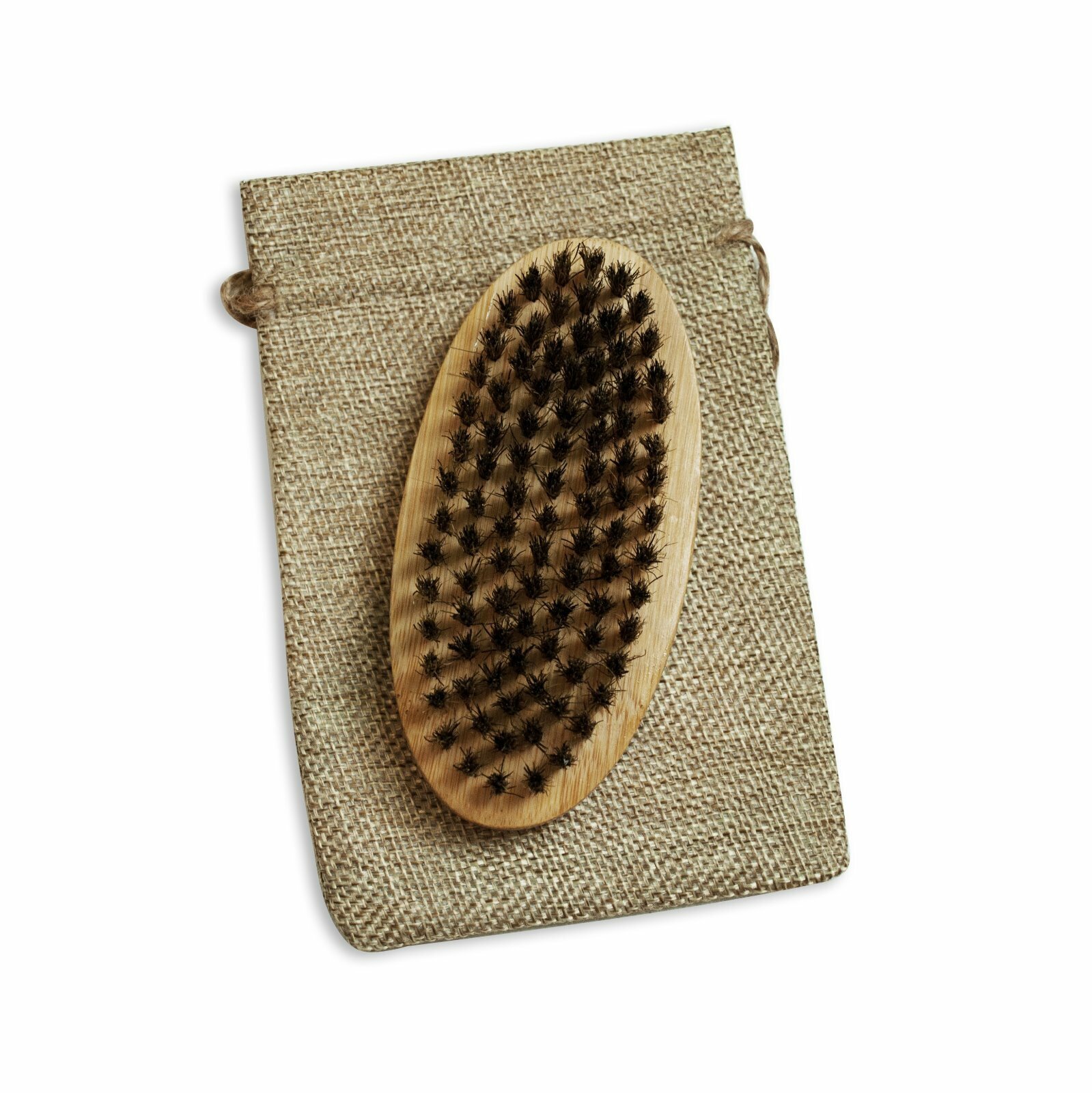 Щетка овальная для бороды из натуральной щетины кабана в льняном мешке