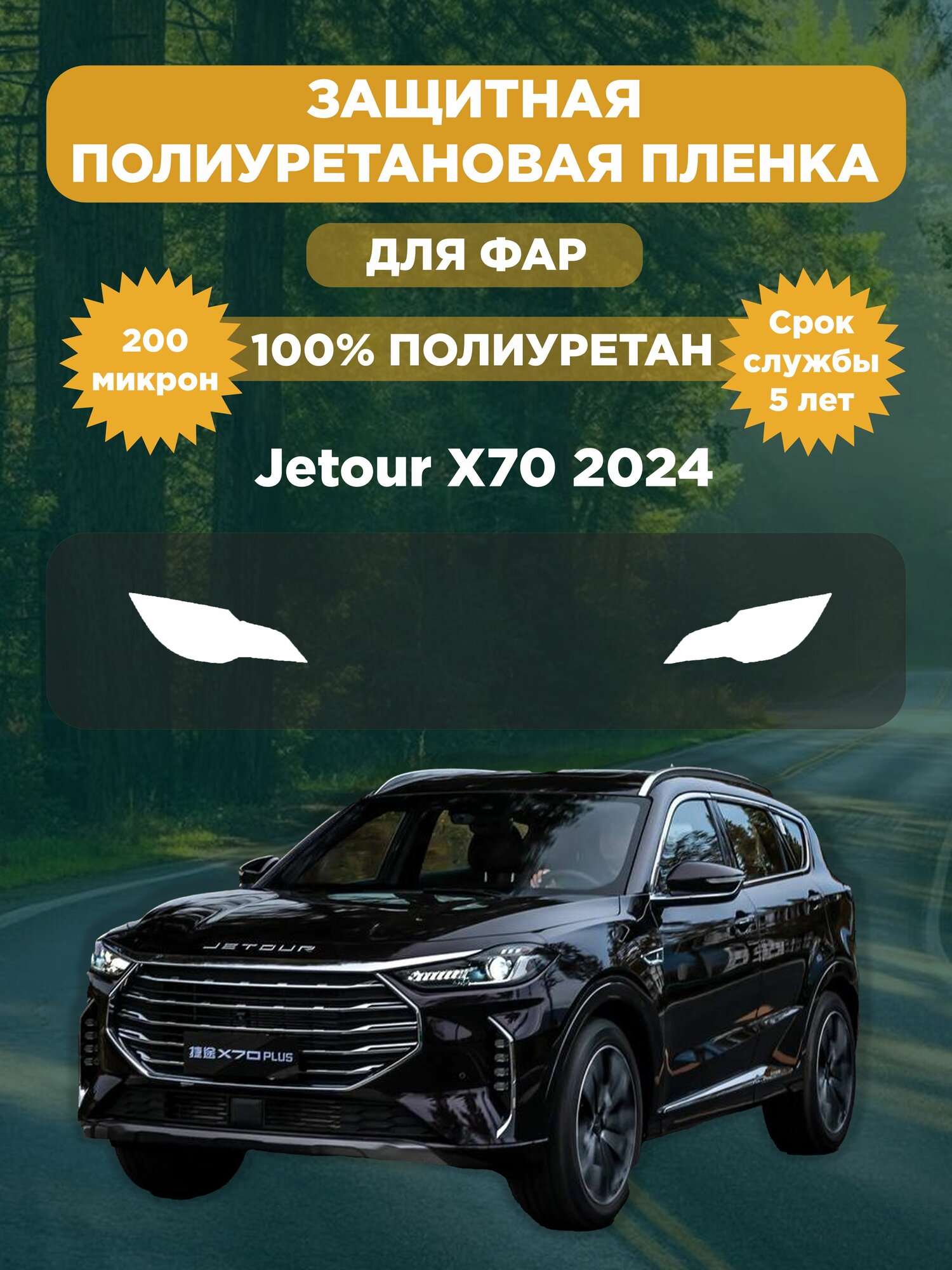 Защитная полиуретановая плёнка для фар Jetour X70