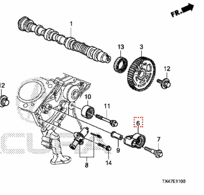 Ролик натяжителя ремня ГРМ для Honda PILOT II, Crosstour, Acura RDX II и др. (3.5 V6); Артикул Honda: 14510RCAA01 (Оригинал)