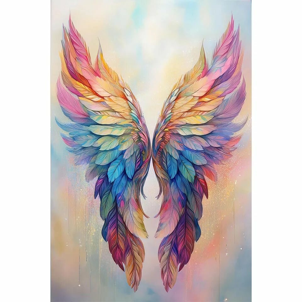 Алмазная картина "Крылья ангела-14b" алмазная огранка 40х50 см,40x50cm, белый