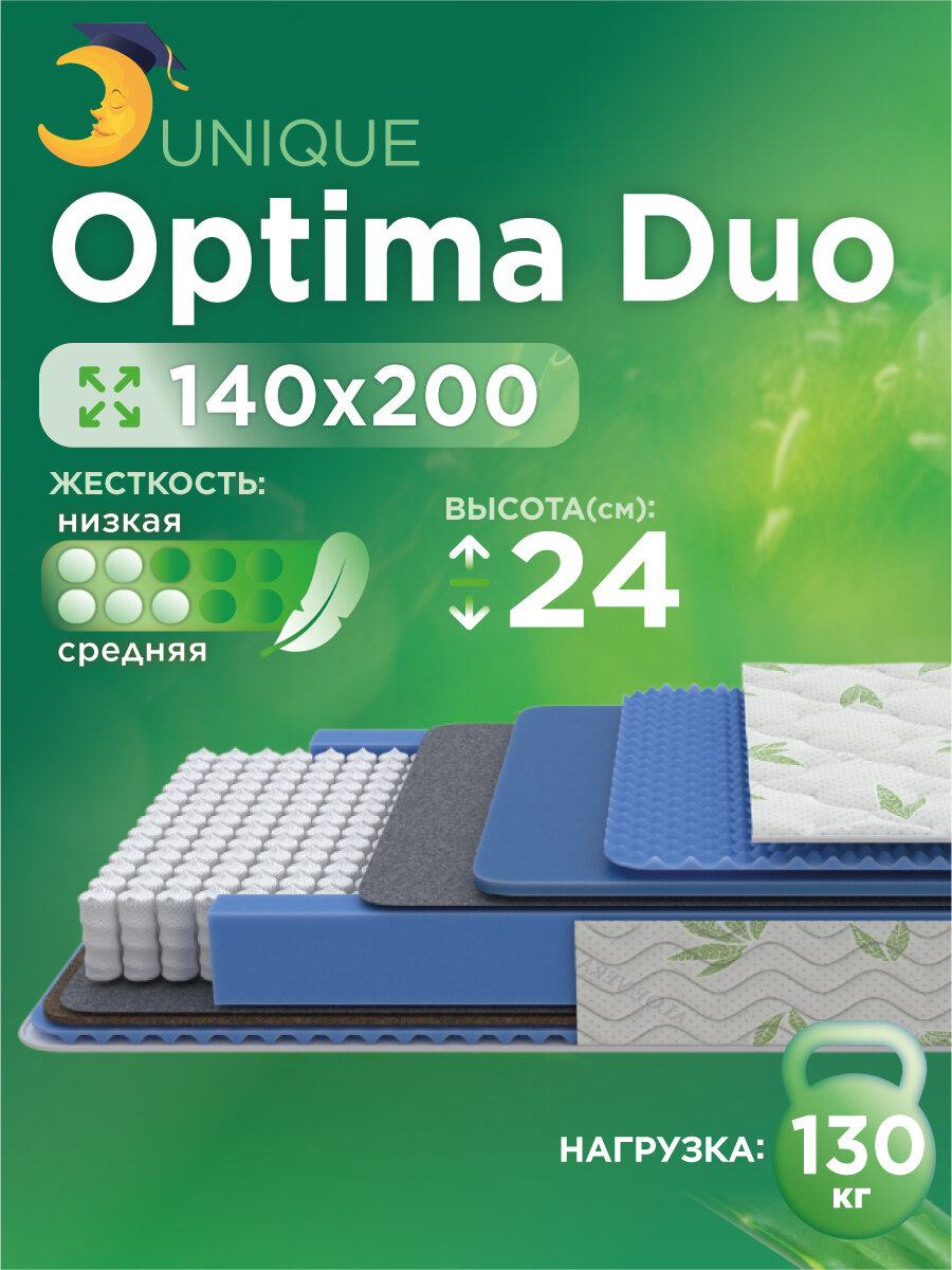 Анатомический, Ортопедический матрас 140х200 Optima Duo, двуспальный