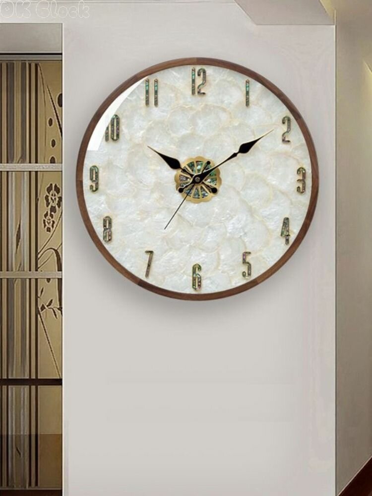 Часы настенные, Твердая древесина + раковина морского ушка