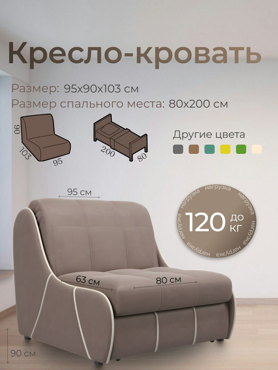 Кресло Рио 0,8 - Velutto 22 коричневый/кант кожзам Есо 276 бежевый