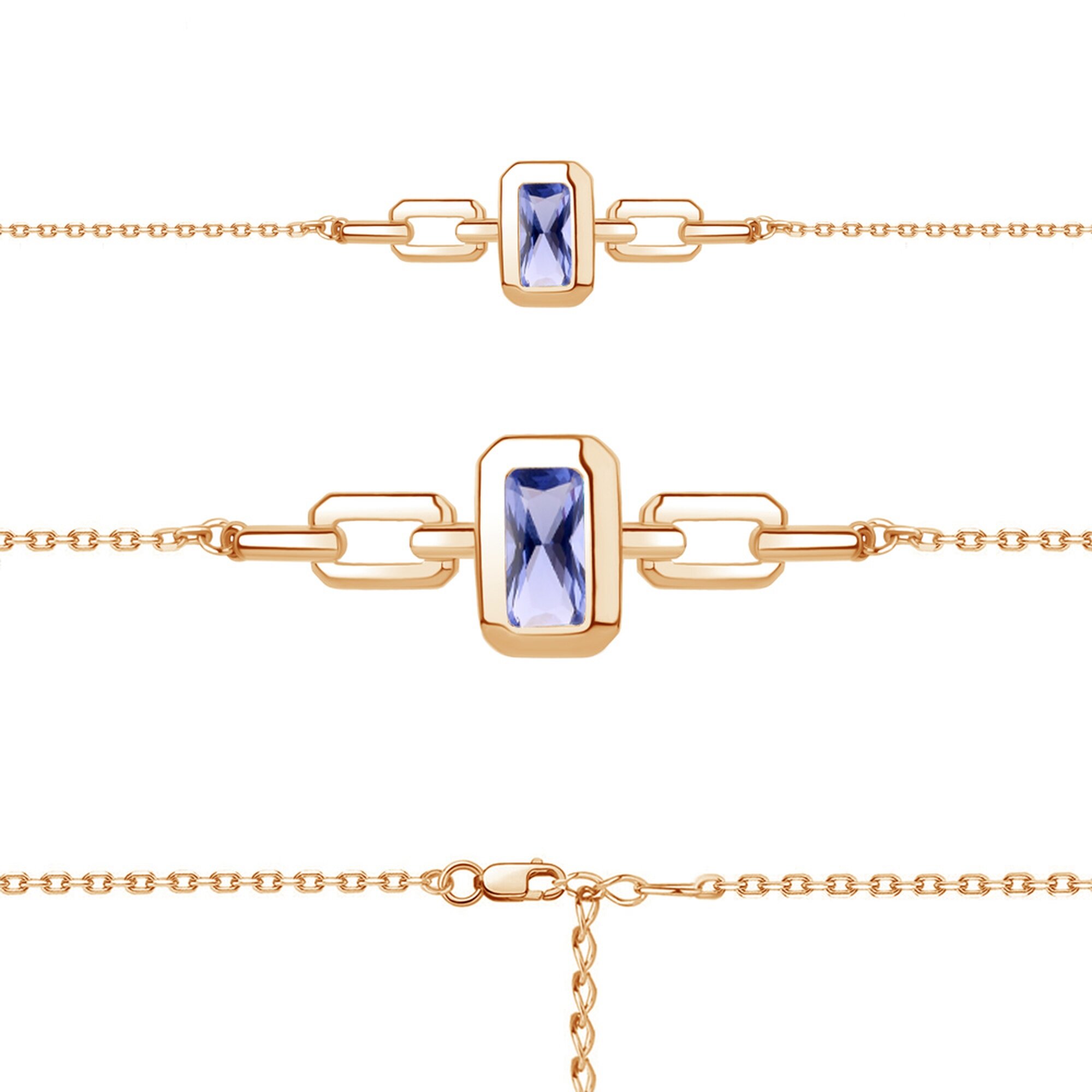 Браслет, серебро, 925 проба, золочение, танзанит