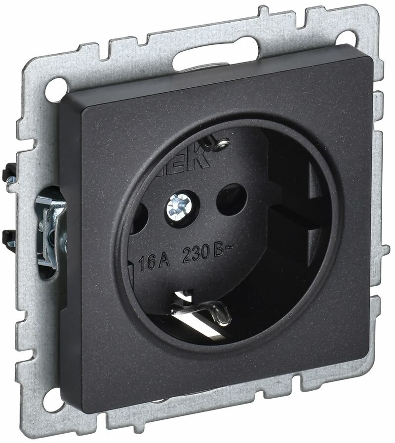 Розетка одинарная с заземлением черная IEK Brite
