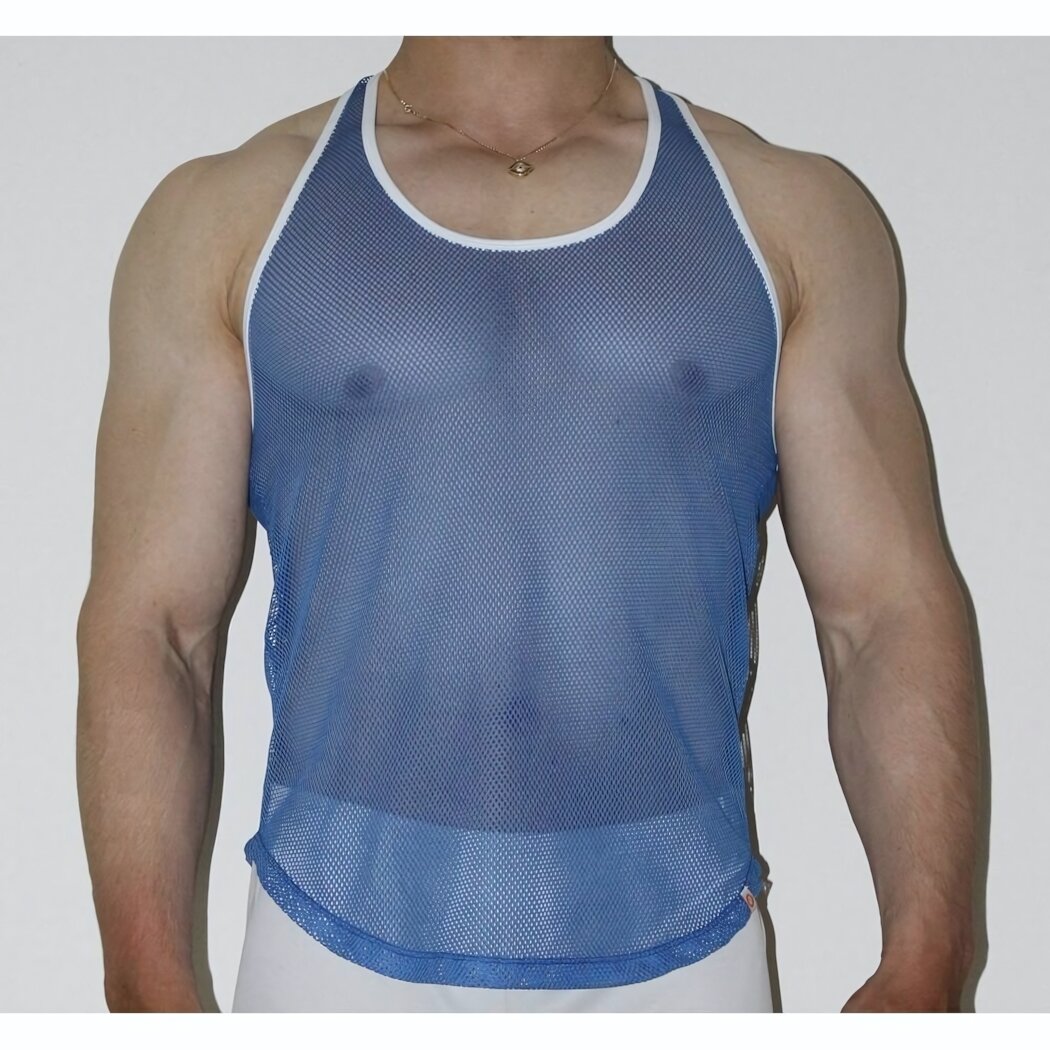 Майка спортивная Синяя мужская сетчатая майка