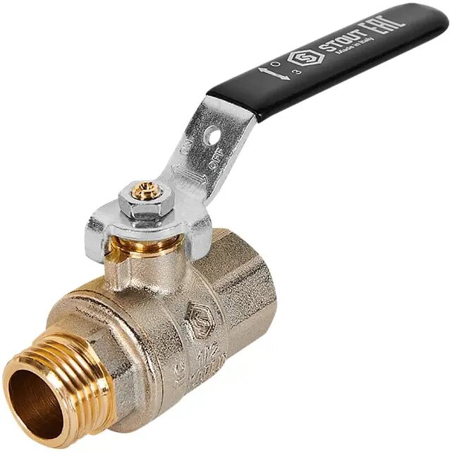 Кран шаровой прямой Stout SVB-0003 DN15 PN40 1/2" ВР-НР ручка рычаг латунь