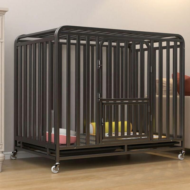 Клетка для собак усиленная, с двумя дверцами, на колёсиках с поддоном и откидной крышей