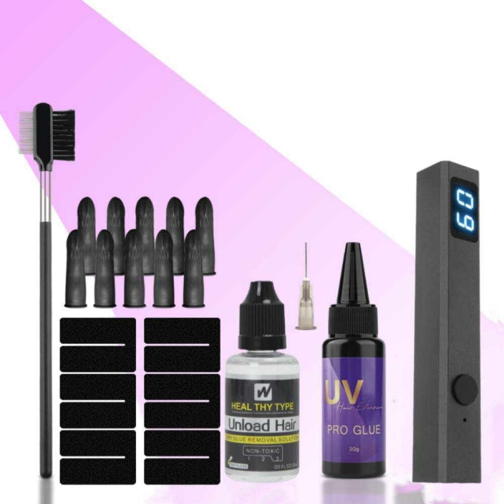 Полный UV-набор: лампа + клей + снятие + аксессуары | Быстро/невидимо для удлинения | Салон/дом