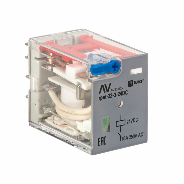 EKF Averes Реле промежуточное с кнопкой и механической индикацией RPAt 22/3 10A 24В DC, rpat-22-3-24DC