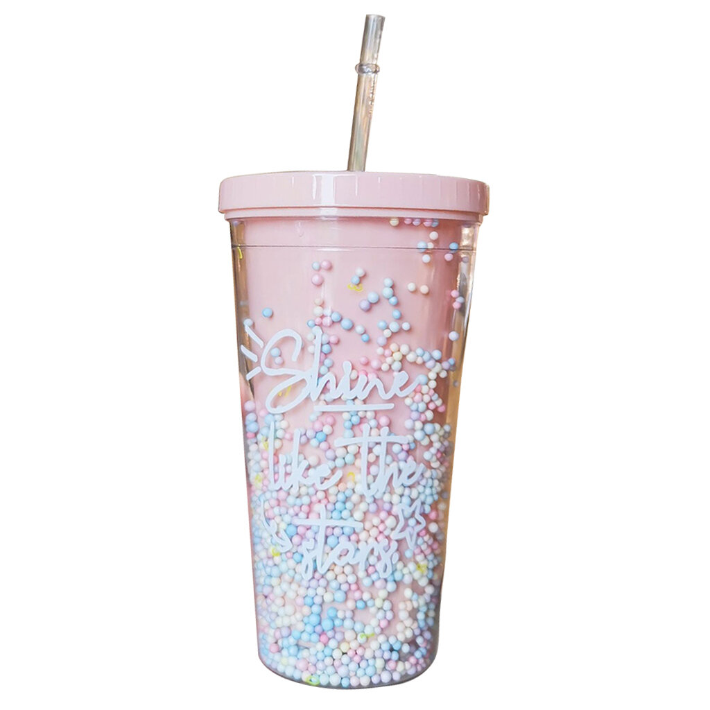 550 мл для креативной радужной пластиковой бутылки с водой двойной слой блески питья с соломенной крышкой кофейный сок тумблеры кружка посуда