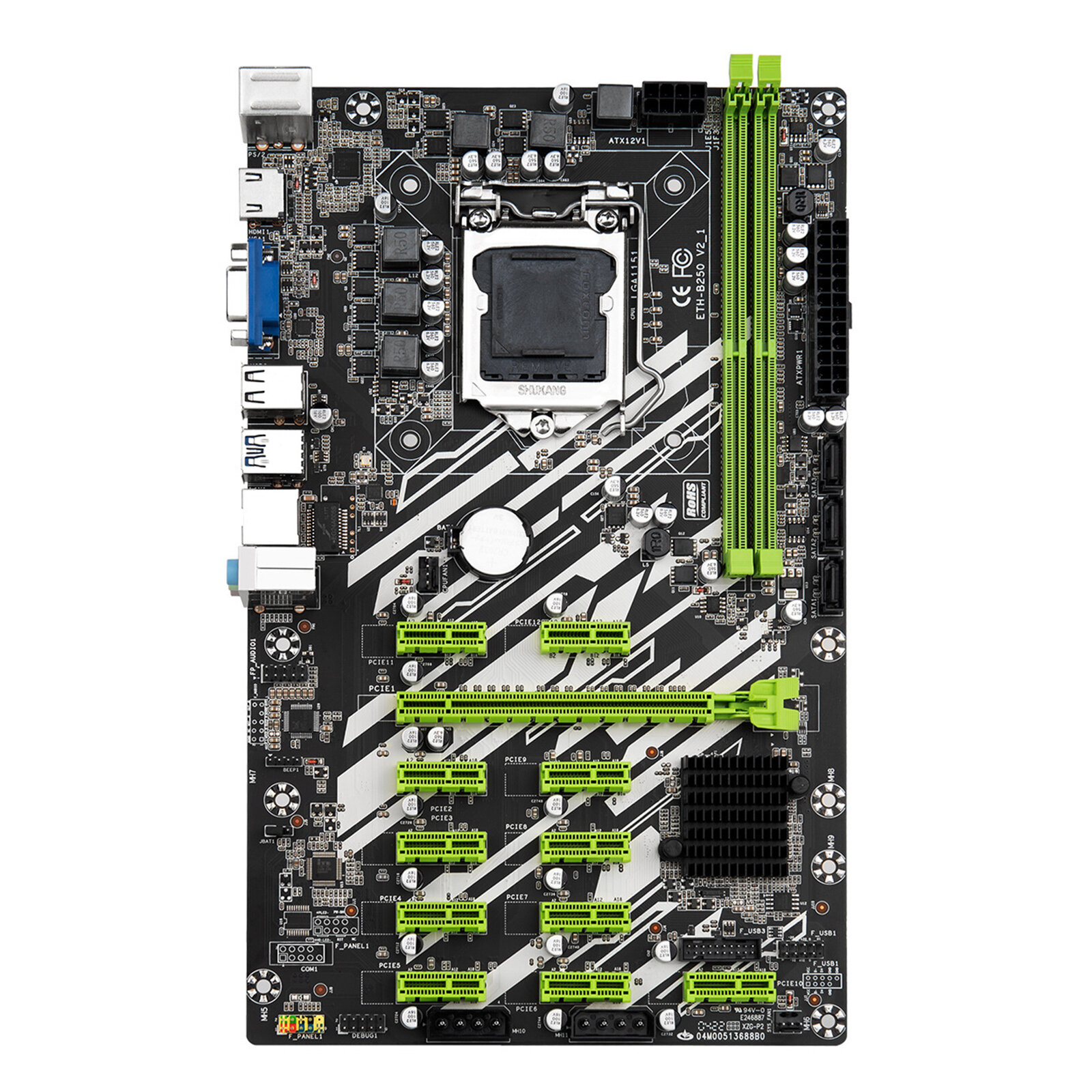 Материнская плата для майнинга B250 12P PCI-E LGA 1151 2xDDR4 UDIMM Sata USB 3.0 VGA-HDMI для 12 видеокарт Bitcoin BTC ETH Miner