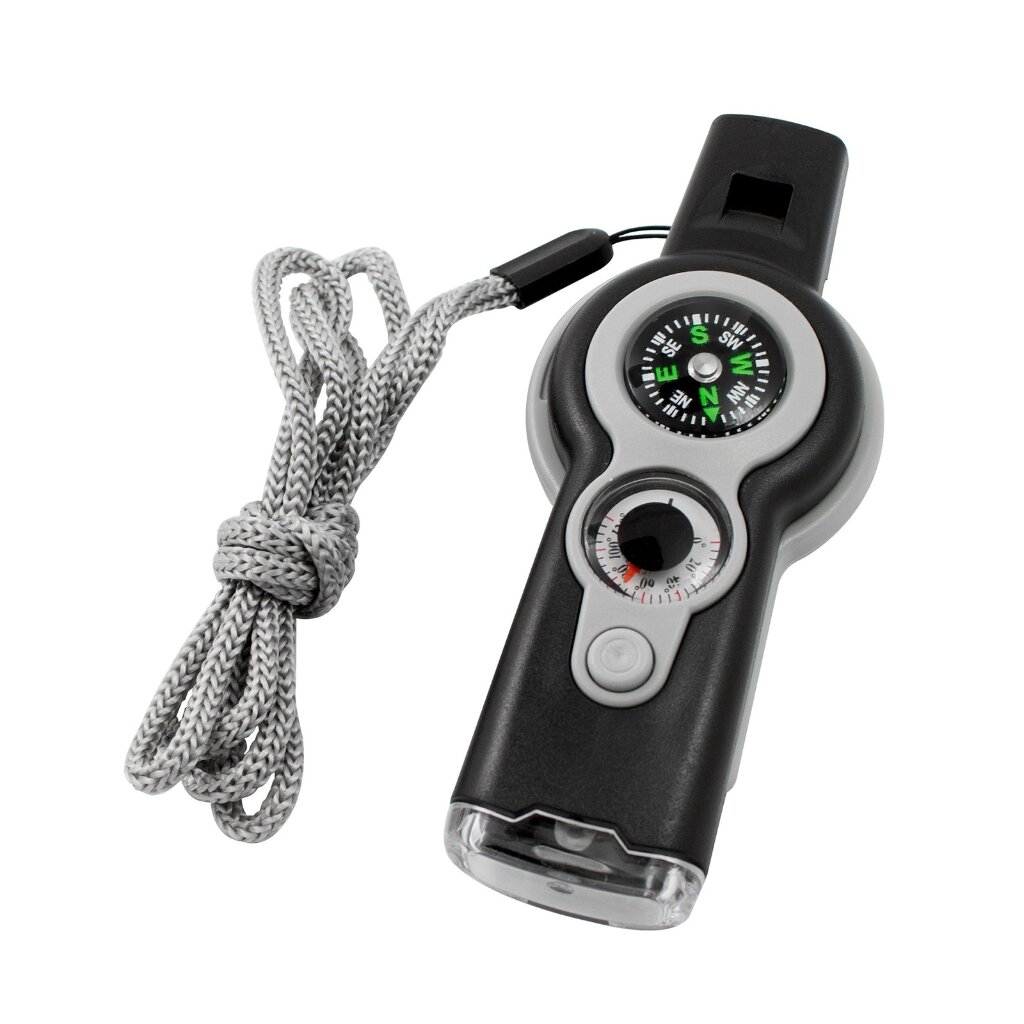 7 в 1 Компас-свисток для кемпинга, Термометр, Лупа, Фонарик с ремешком