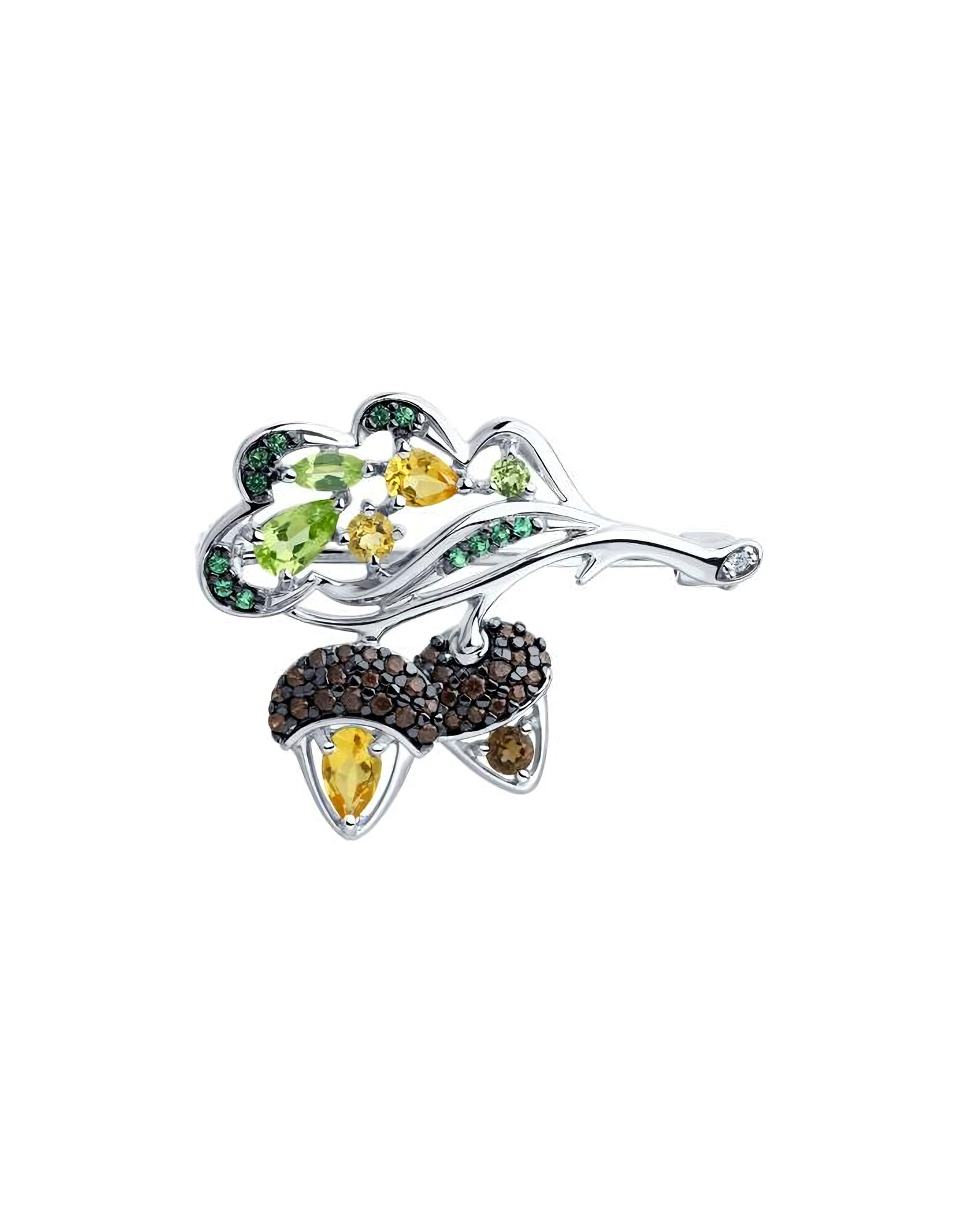 Брошь, серебро, 925 проба, родирование, раухтопаз