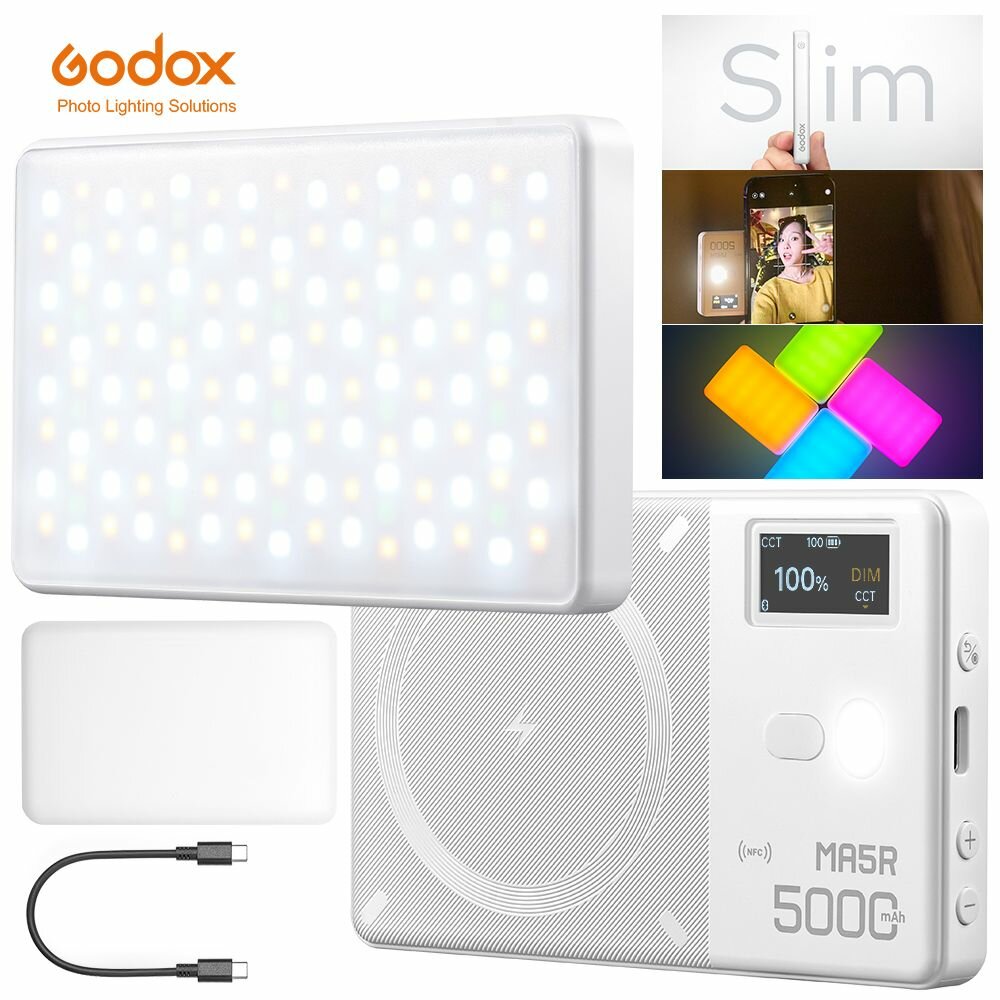 Godox MA5R Полноцветный RGB светодиодный светильник Магнитный от 1800K до 10000K Ультратонкий дизайн Беспроводной