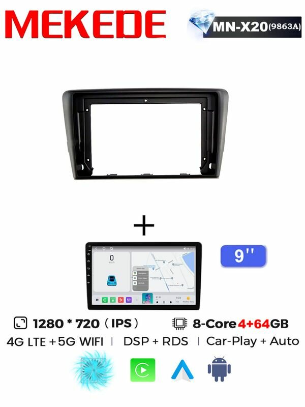Магнитола 9" Mekede MN X20 Pro 4/64 Gb Skoda Rapid NH3 NH1 2012-2020 carplay