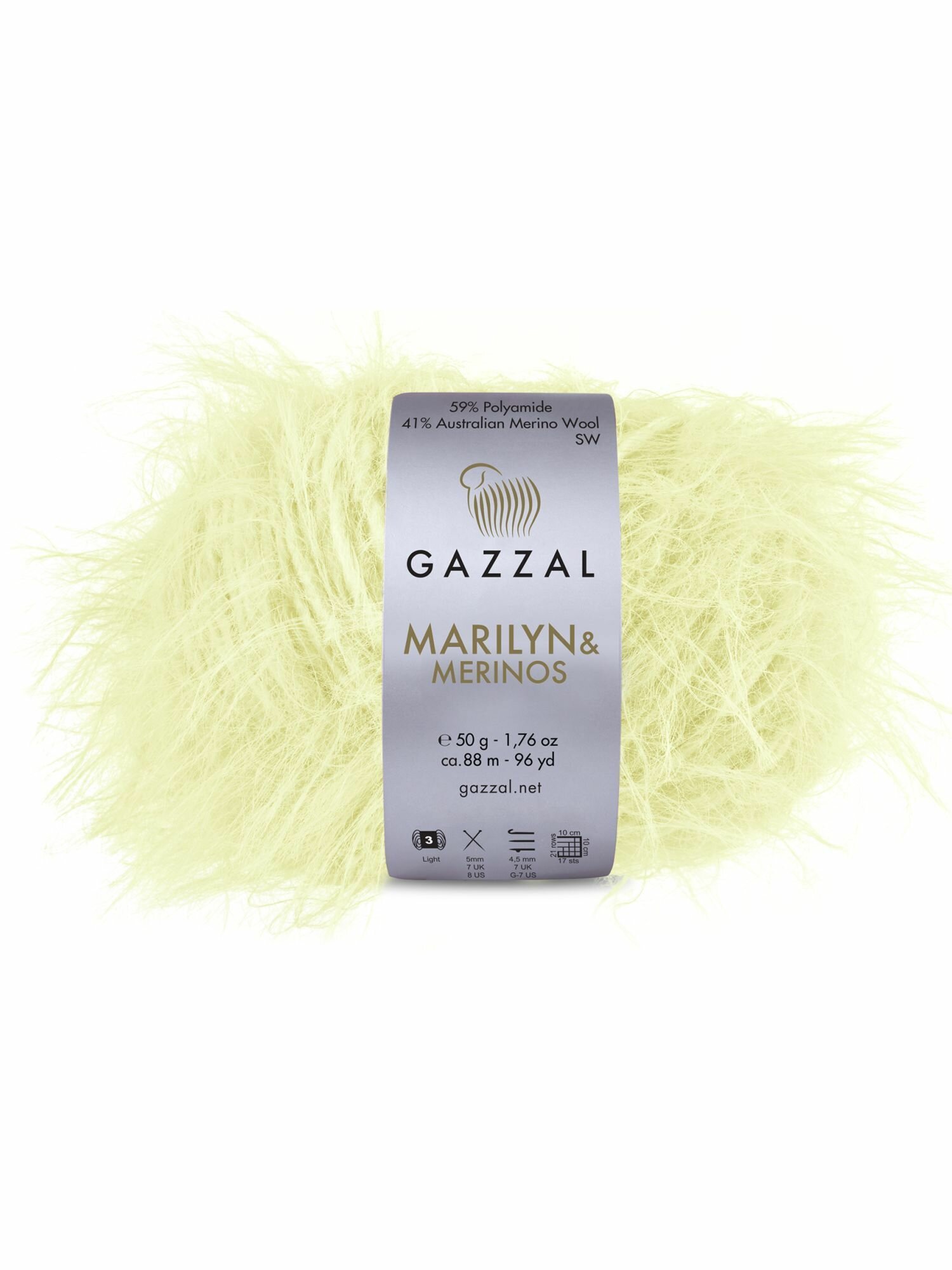 Пряжа Marilyn&Merinos Gazzal, молочный - 8262, 41% австралийская мериносовая шерсть SW, 59% полиамид, 5 мотков, 50 г, 88 м.