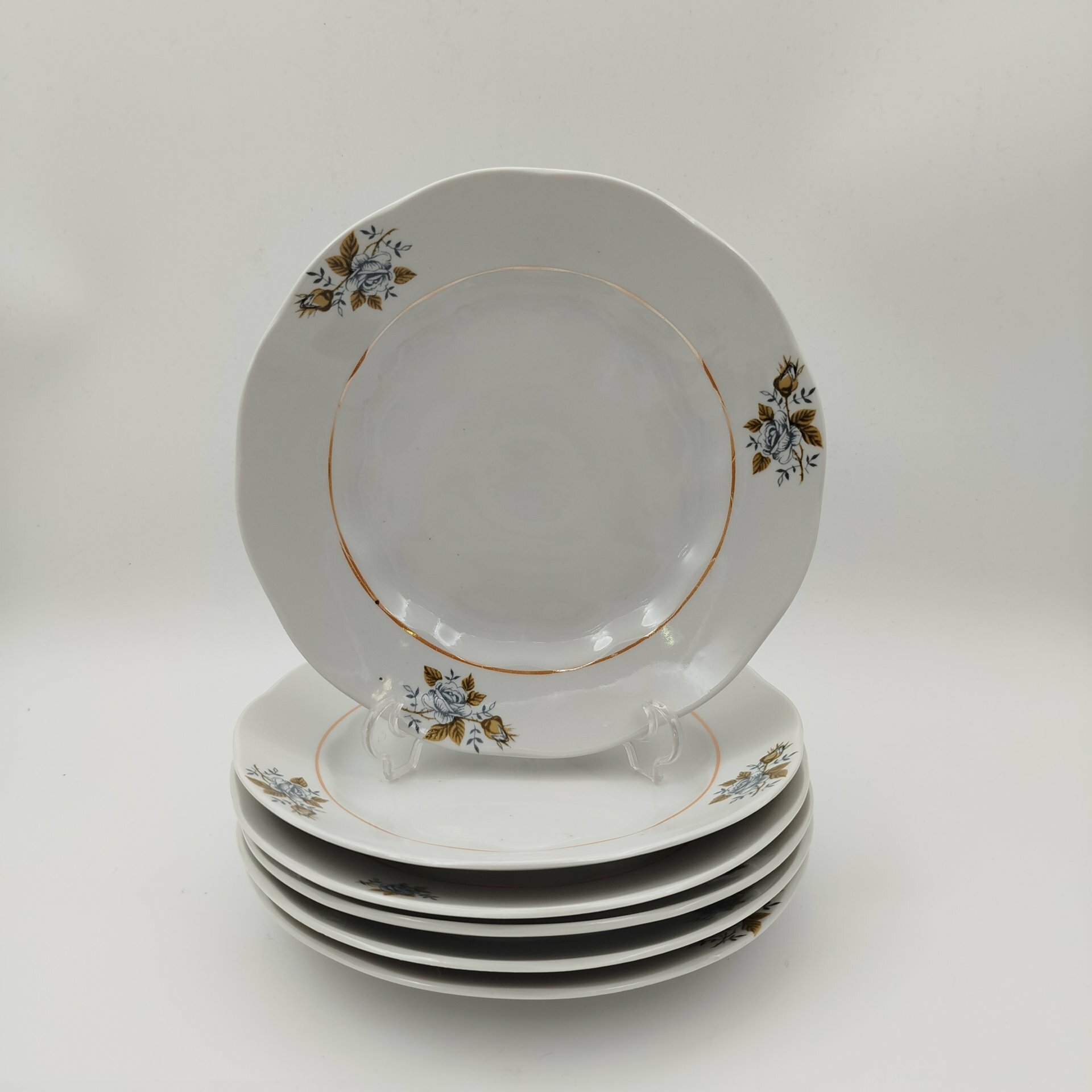 Набор из 6-ти десертных тарелок с цветочным декором, фарфор, деколь