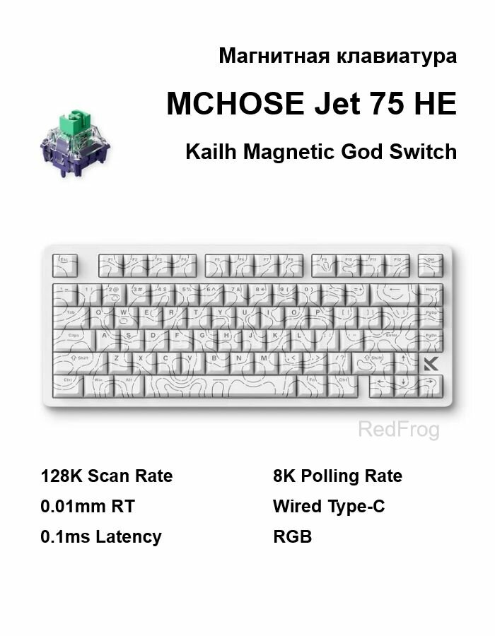 Игровая клавиатура проводная Jet 75 HE, Kailh Magnetic God Switch, Topographic, Магнитная клавиатура, Английская раскладка, зеленый, слоновая кость