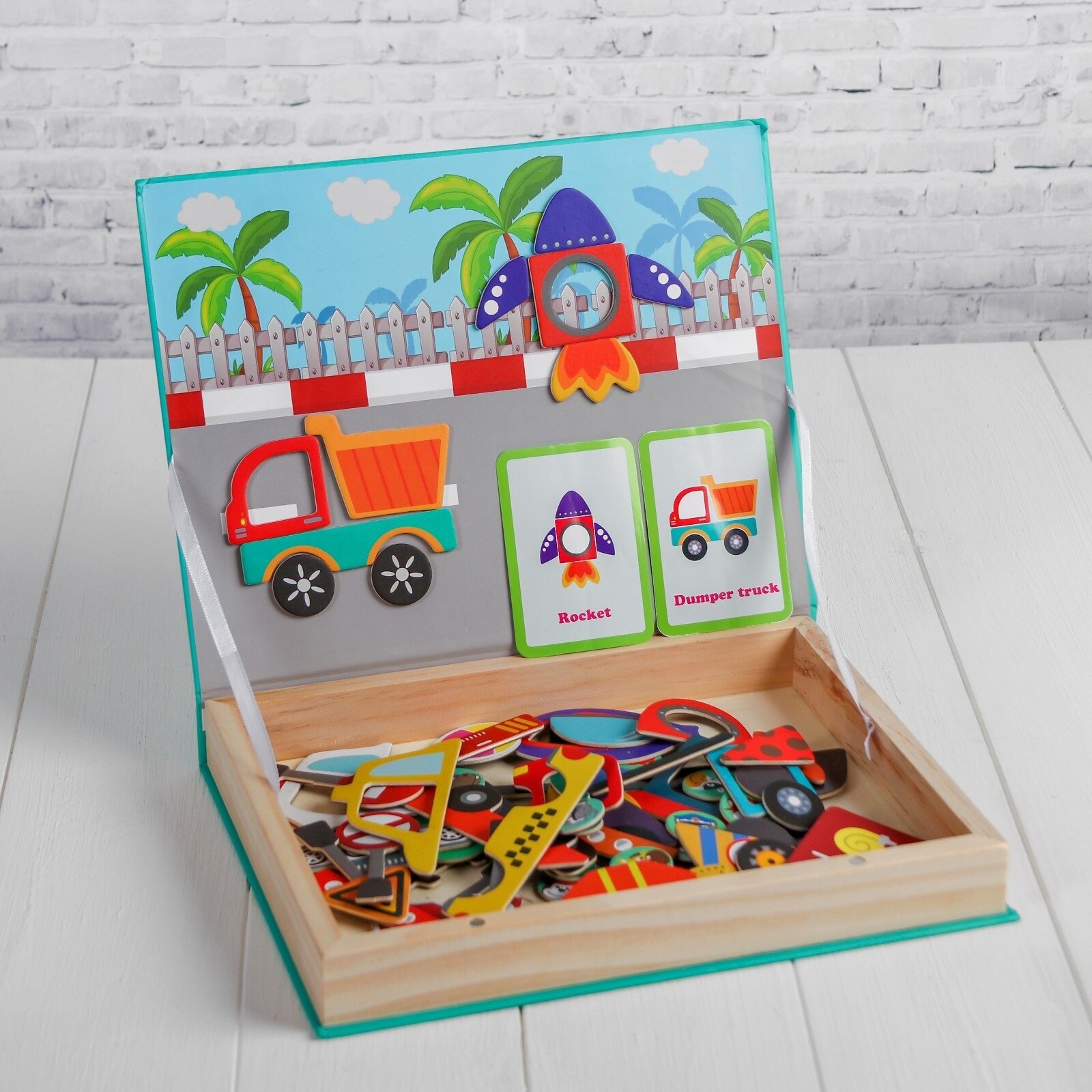 Конструктор магнитный "Транспорт" развивающий, 12 карт, для детей и малышей, ЛАС играс