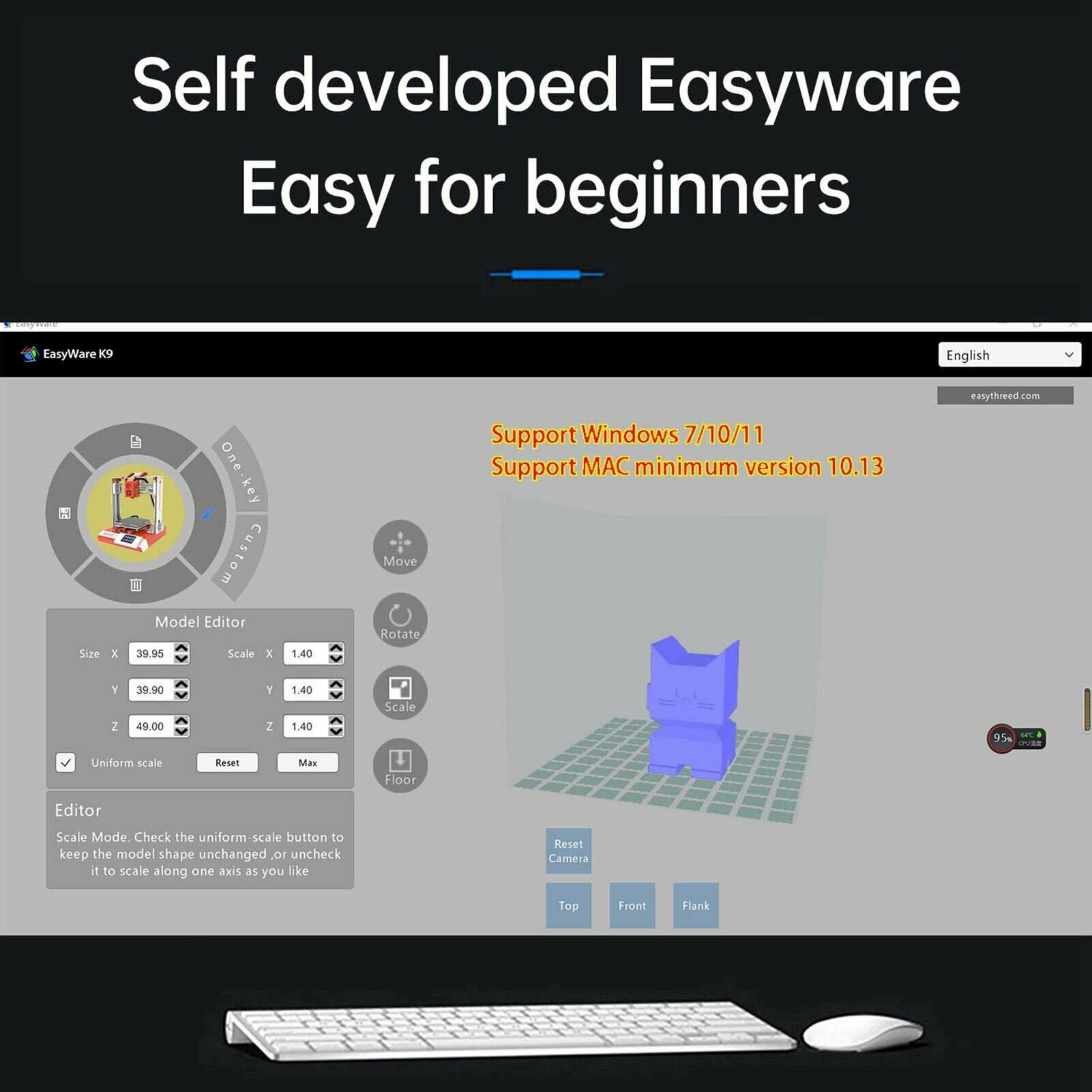 Печатная машина EasyThreed для детей, мини-настольная, размер печати 100x100x100 мм, без подогреваемой платформы, однокнопочная печать с TF-картой, образец нити PLA для начинающих, домашнее образование